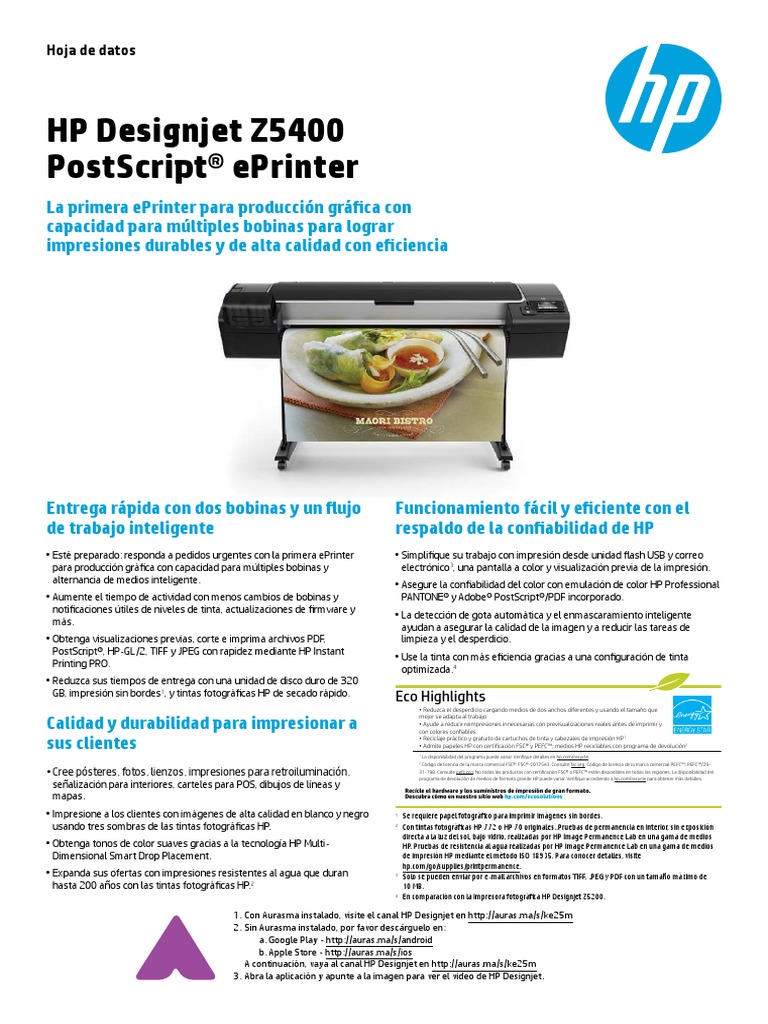 HP Plotter Designjet Z5400 | PDF | Impresora (Computación) | Tinta