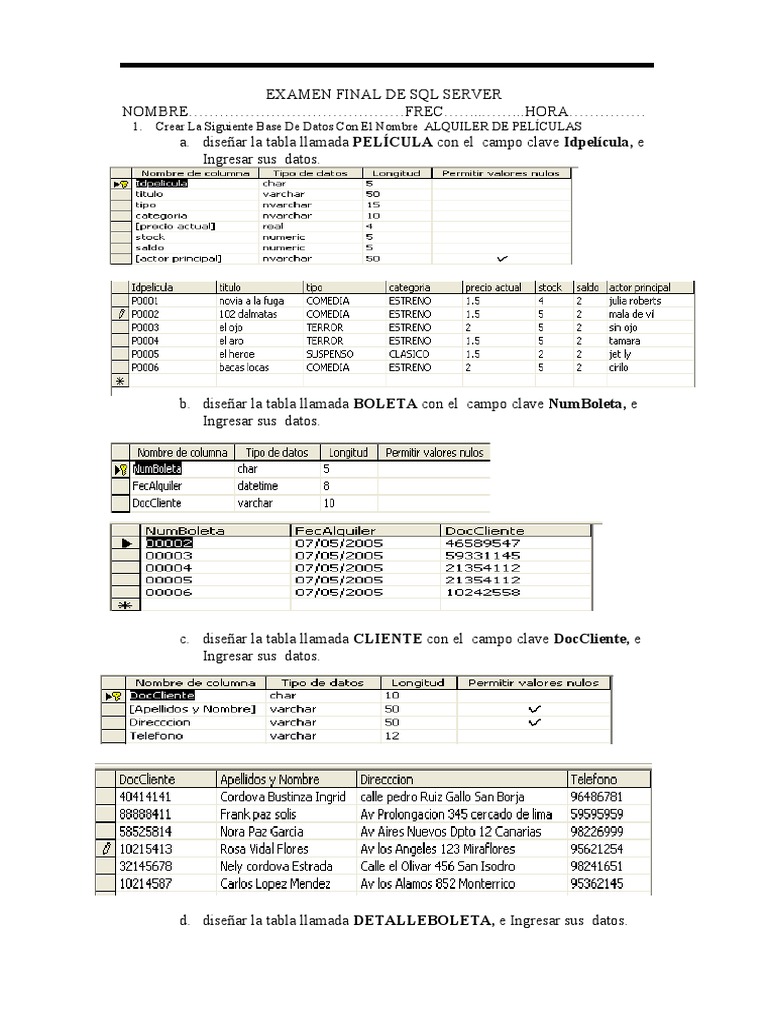 Examen Final de SQL Server | PDF