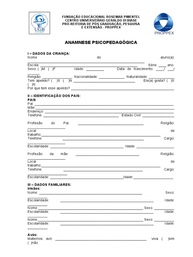 Sugestao Anamnese | PDF | Família | Parto