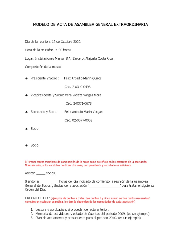 Acta Asamblea General Extraordinaria | PDF | Gobierno