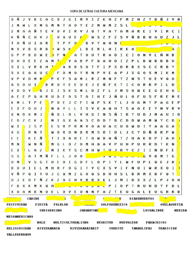 Sopa de Letras Cultura Mexicana | PDF