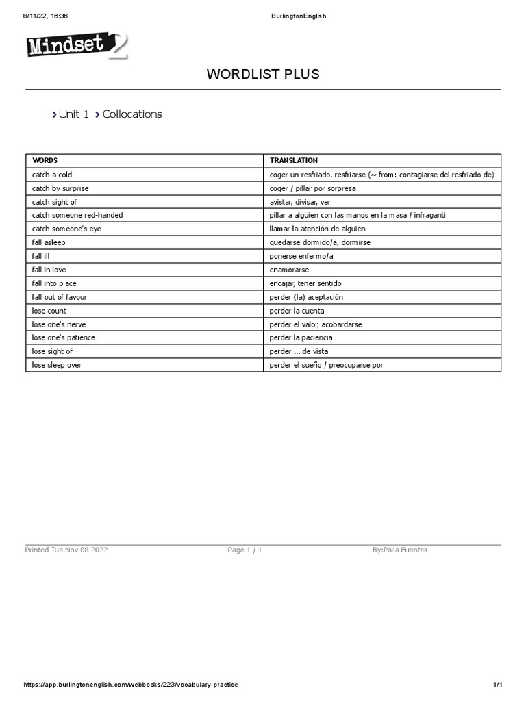 Wordlist Plus: Unit 1 Collocations | PDF