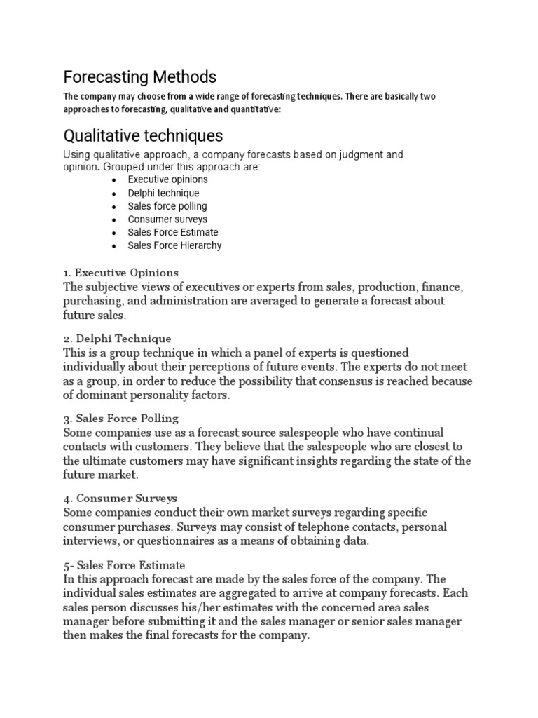 Business Forecasting Techniques | PDF | Forecasting | Sales