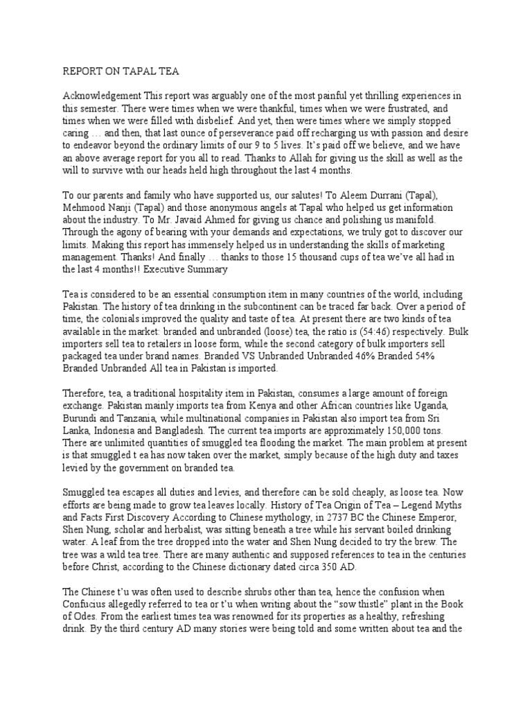 Report On Tapal Tea | PDF | Brand | Tea