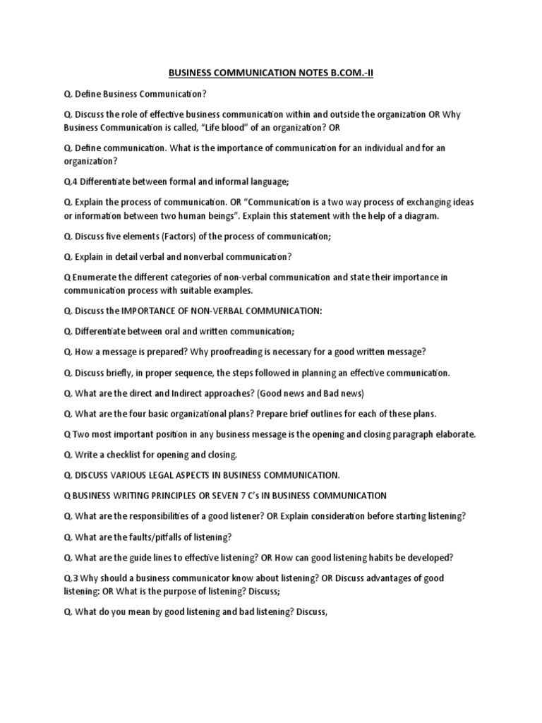 Business Communication Notes for B.Com. | PDF | Communication ...