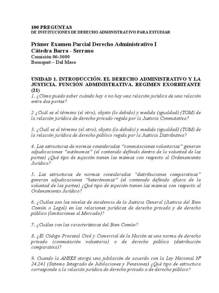100 Preguntas Derecho Administrativo para Estudiar - 1 | PDF | Constitución | Ley administrativa