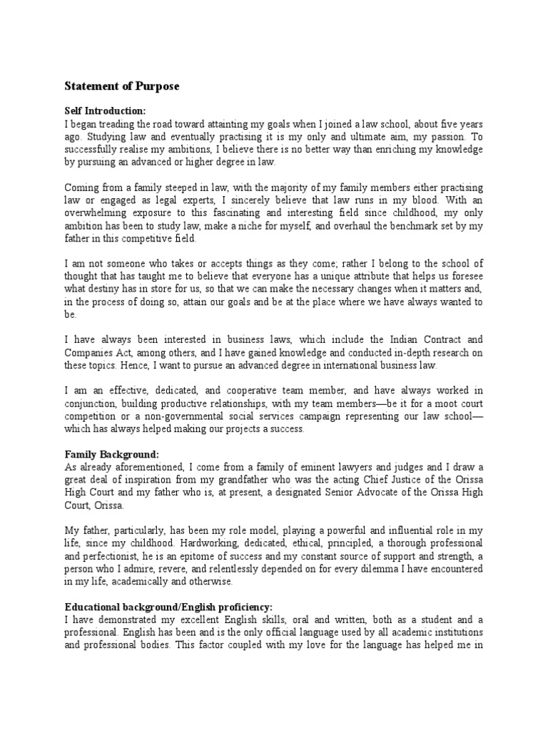 Statement of Purpose | PDF | Advocate | Expert