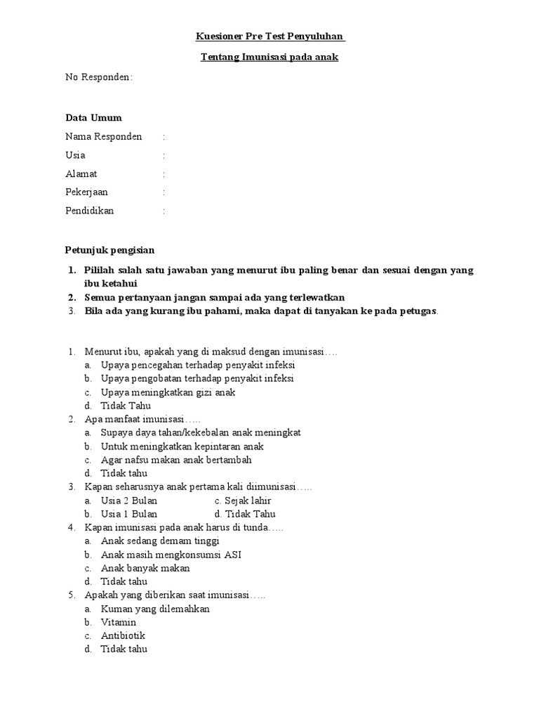 Kuesioner Pre Test | PDF