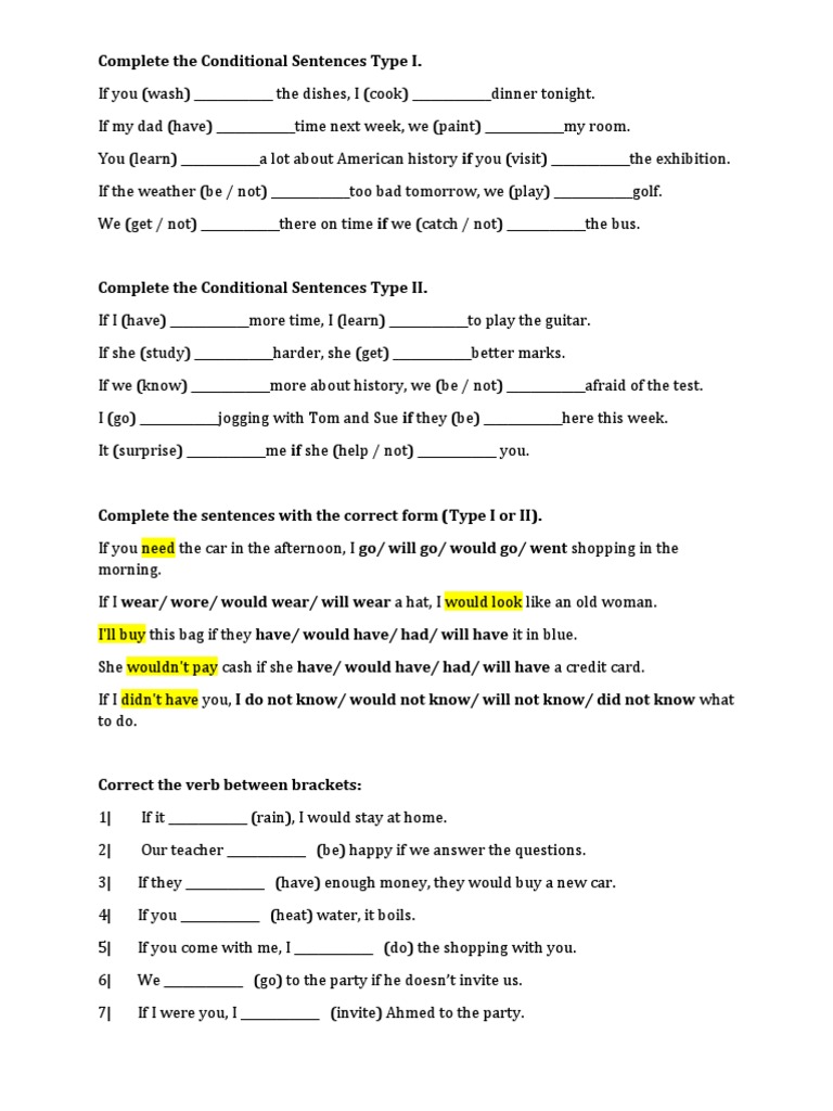 Conditional Sentences Practice Worksheet | PDF