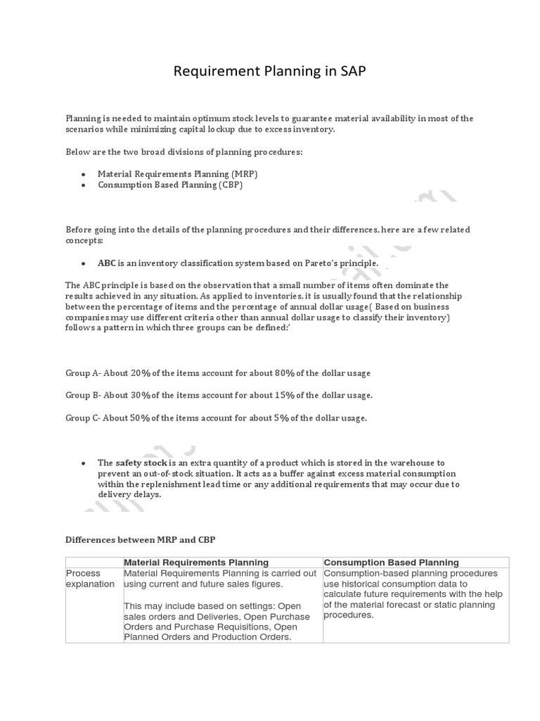 Requirement Planning in SAP: ABC Is An Inventory Classification System Based On Pareto's ...