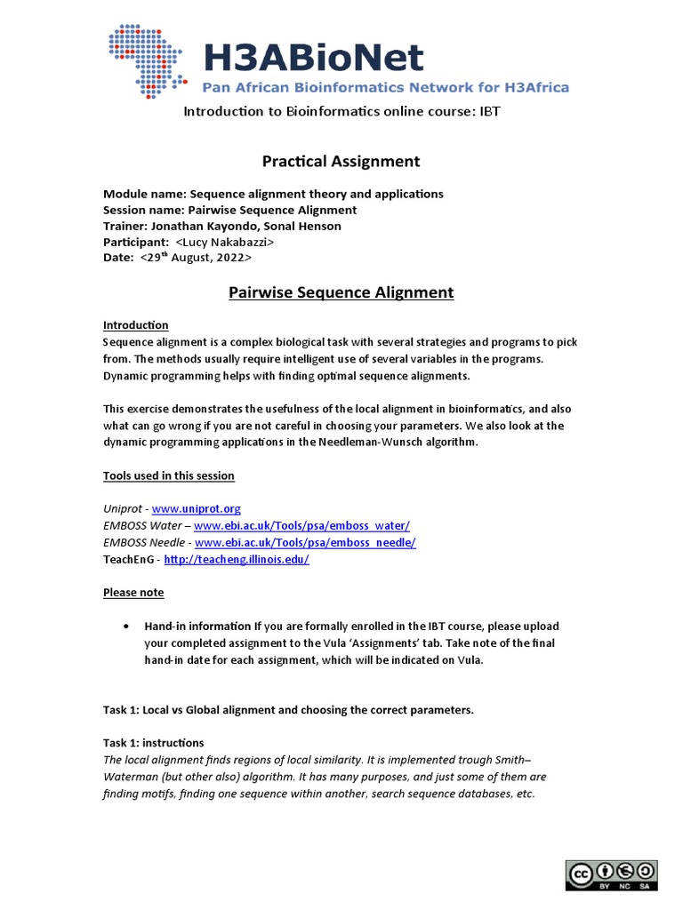 Module 3 Session.2 Practical Assignment-Lucy Nakabazzi | PDF | Sequence Alignment | Bioinformatics