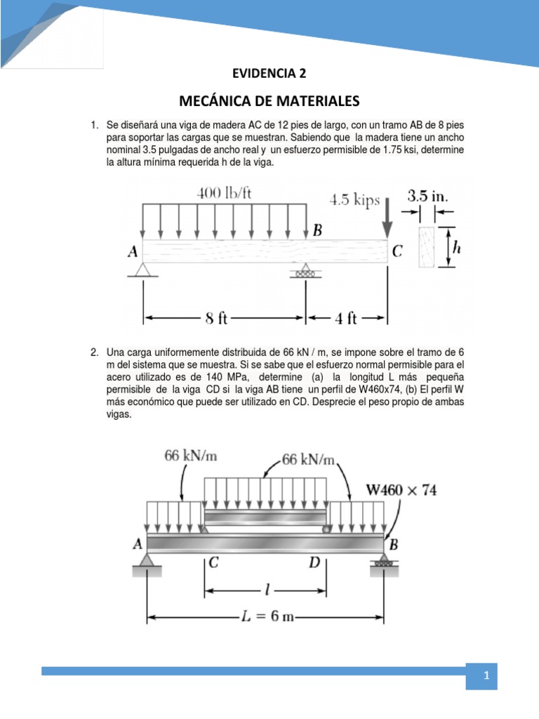 Evidencia 2 Mecanica de Materiales | PDF | Viga (Estructura) | Doblar