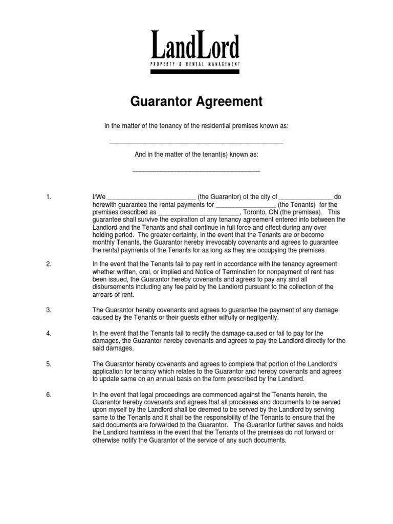 Guarantor Agreement Form in PDF | PDF | Leasehold Estate | Landlord