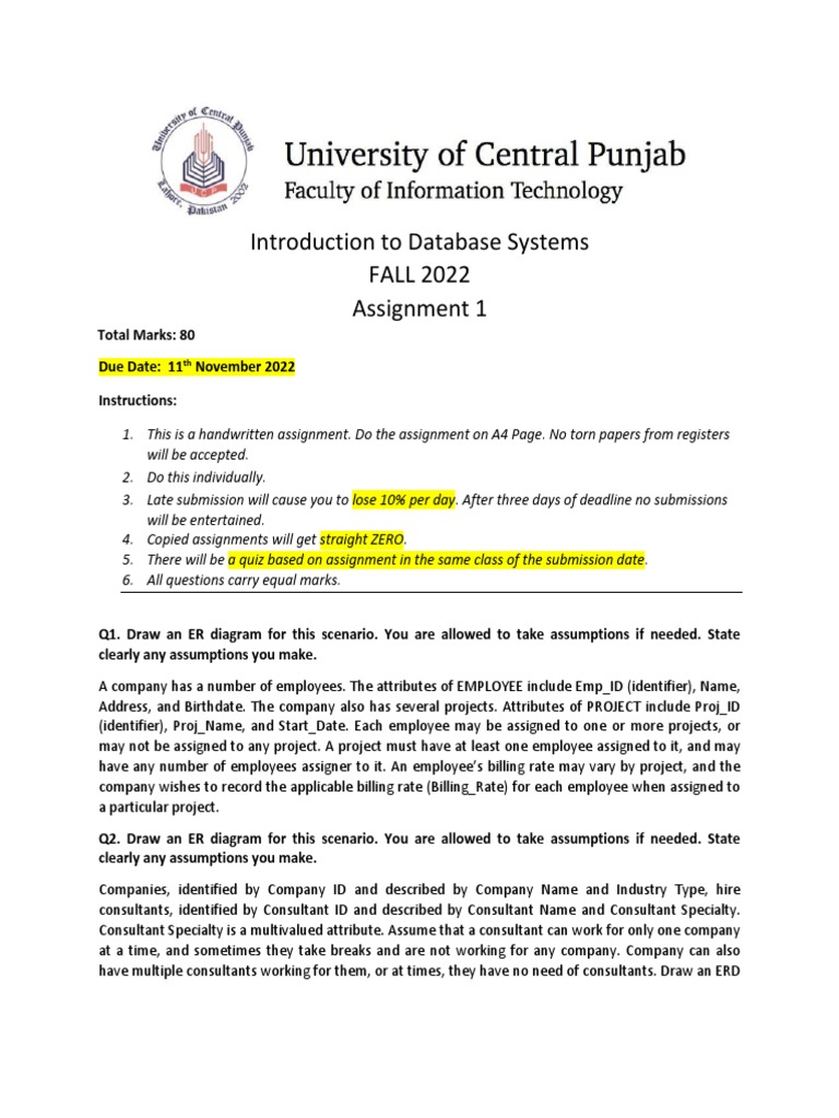 Database Systems Assignment 1: ER Diagram Questions for Company ... Database Systems Assignment 1: ER Diagram Questions for Company ...