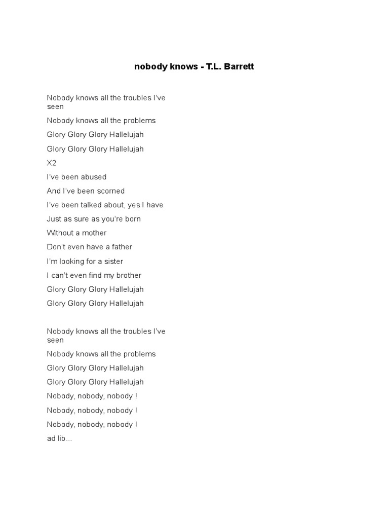 "Nobody Knows: T.L. Barrett Lyrics" | PDF | Social Science