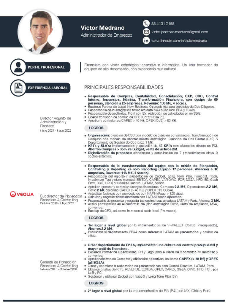 CV VIctor Medrano Spanish-1 | PDF | Business | Economias