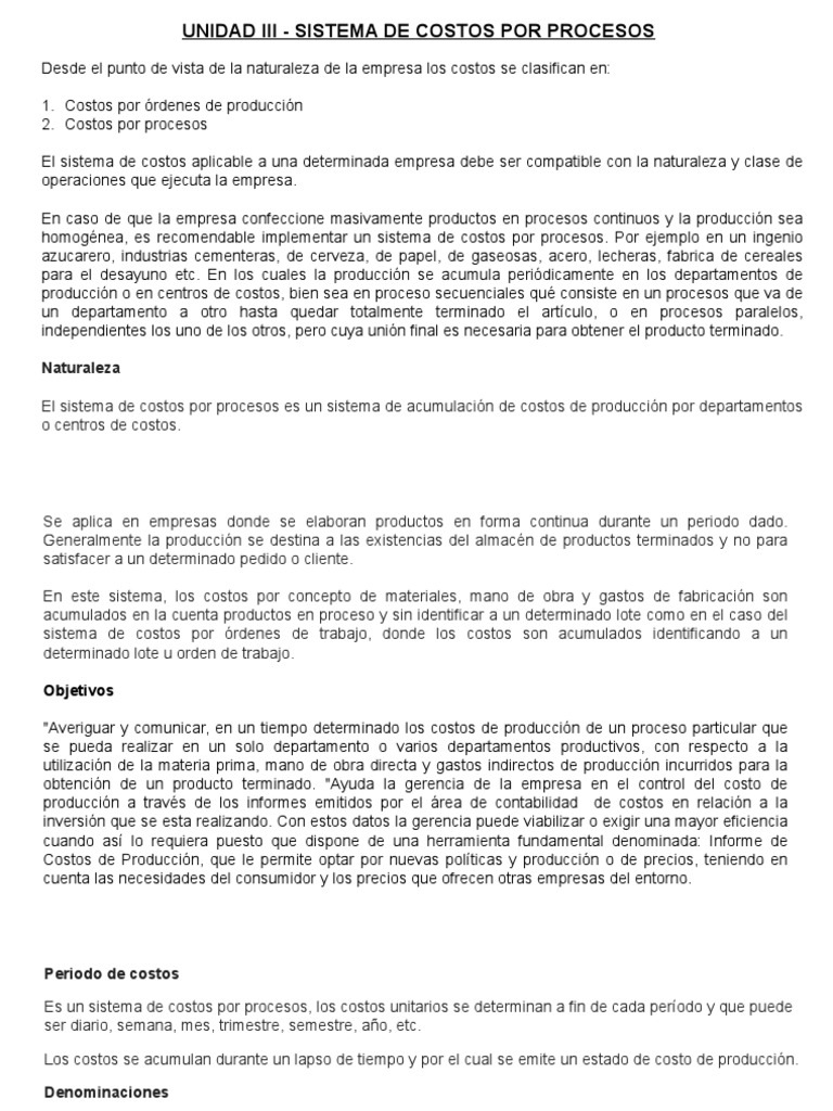 Unidad Iii - Sistema de Costos Por Procesos | PDF | Costo | Inventario