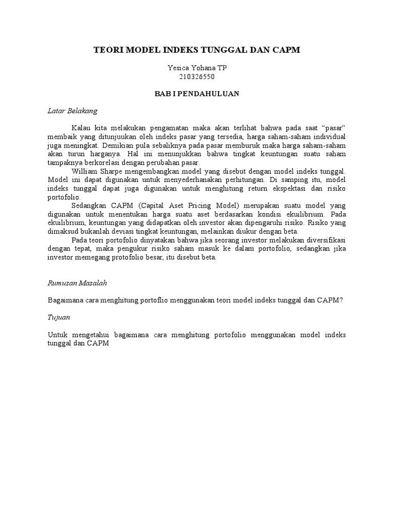 Paper - Teori Single Index Model Dan CAPM | PDF