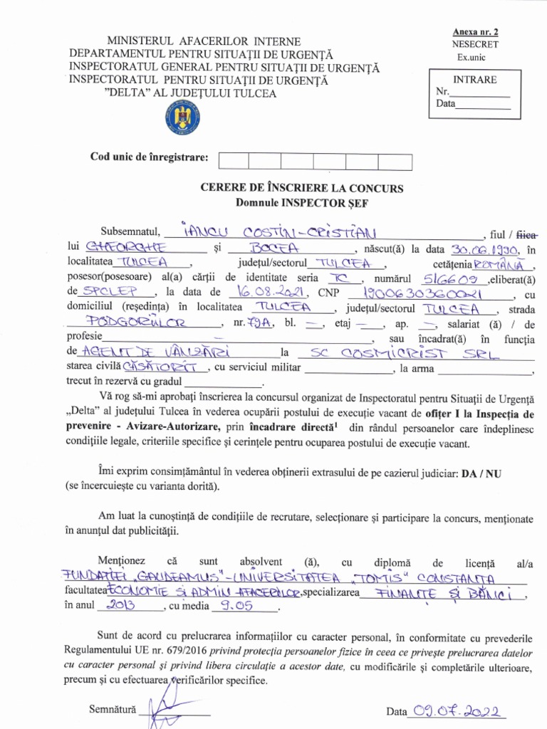 Cerere Inscriere | PDF