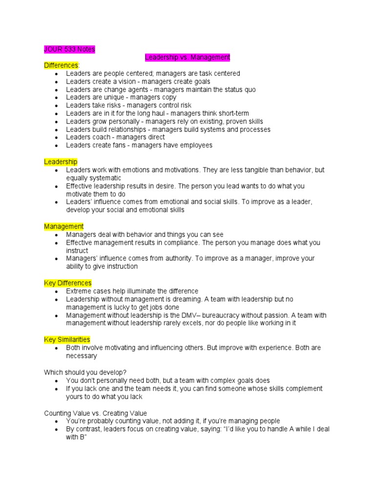 Jour 533 Leadership Notes | PDF | Leadership | Governance