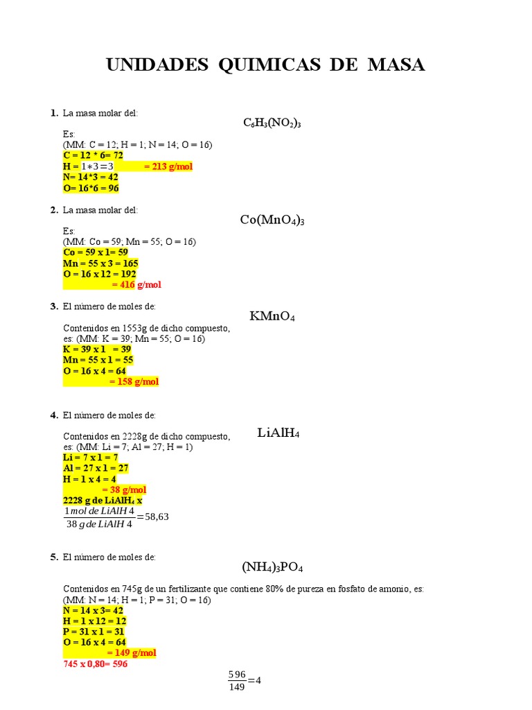 Practica de Clase - Ucv - Unidades Quimicas de Masa - Mayo - 2022 | PDF | Plata | Mole (Unidad)