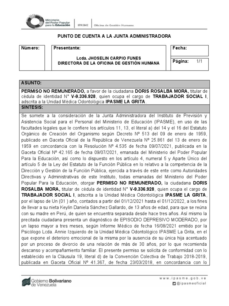 Solicitud de Permiso No Remunerado | PDF | Trabajo Social | Gobierno