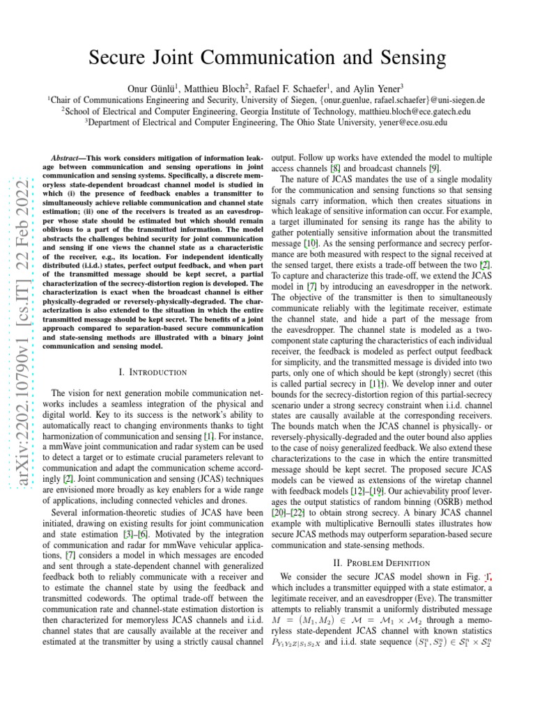 Secure Joint Communication And Sensing Pdf Communication Theorem