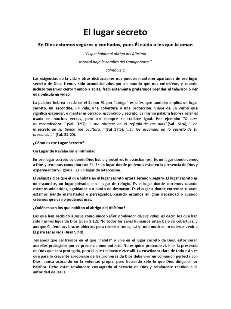 El Lugar Secreto De Dios Un Refugio Seguro En Tiempos De Tormenta