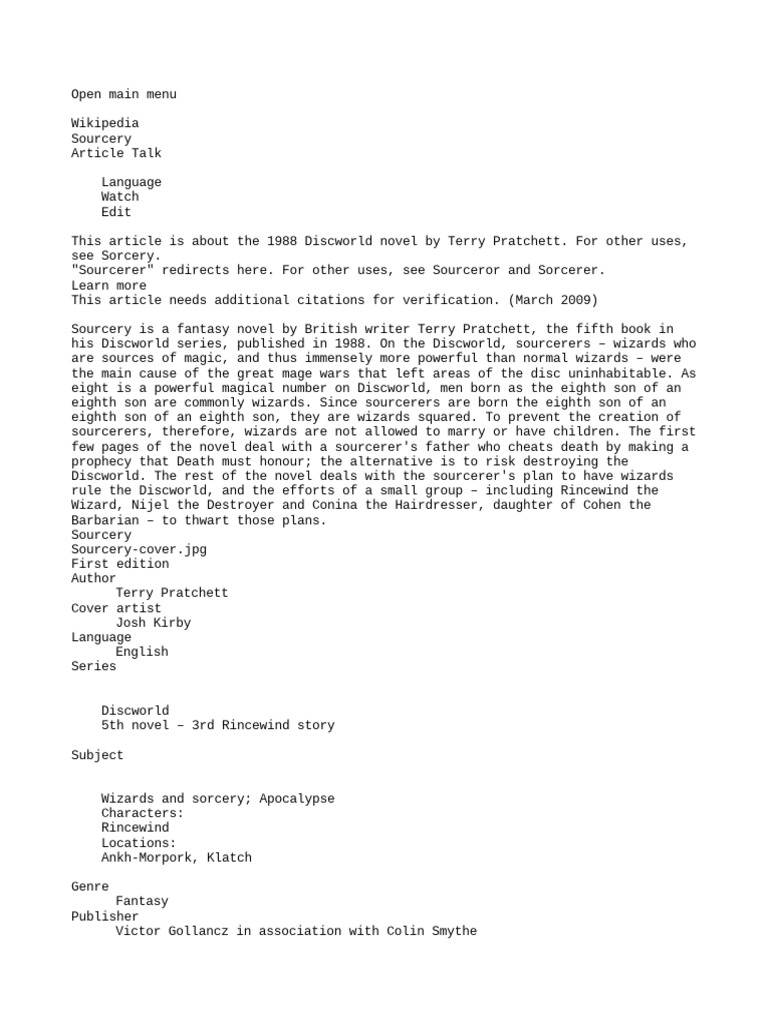 The Rise and Fall of the Most Powerful Wizard: A Summary of the Discworld Novel 'Sourcery' | PDF ...