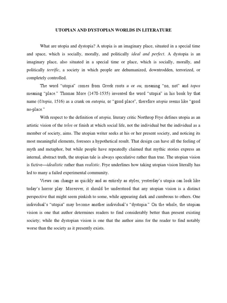 Utoian and Dystopian worlds in literature | PDF | Utopia | Utopian And ...