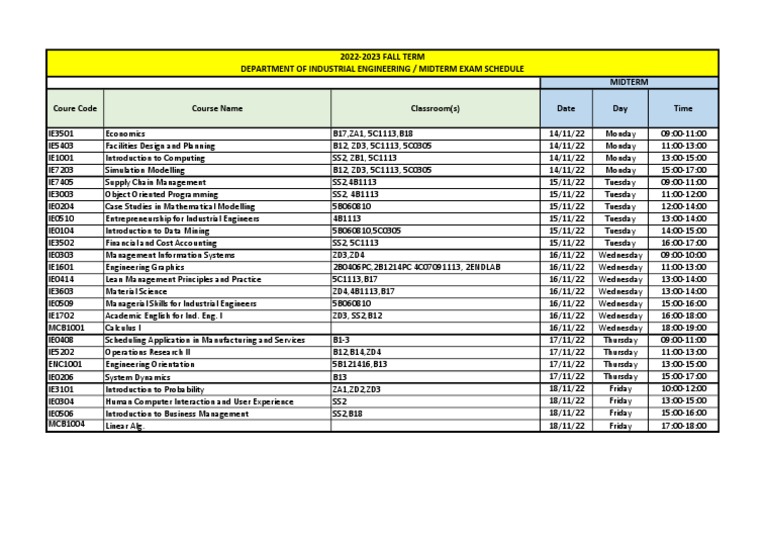 Midterm Exam Schedule | PDF | Industrial Engineering | Business