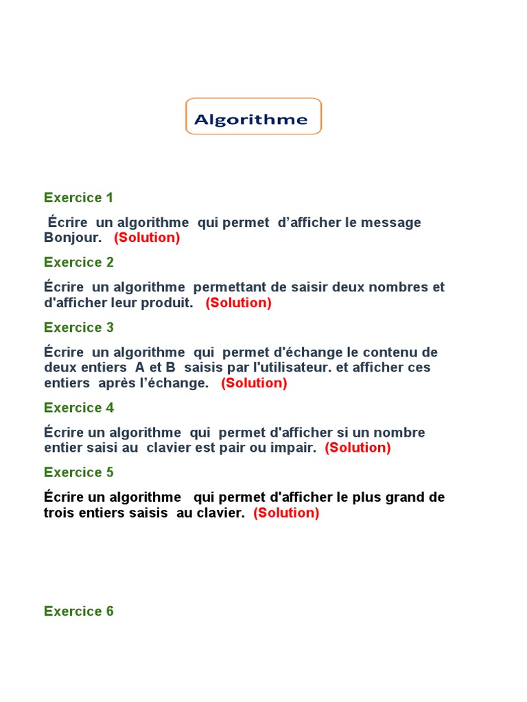 Algorithme Exercices | PDF | Multiplication | Entier naturel