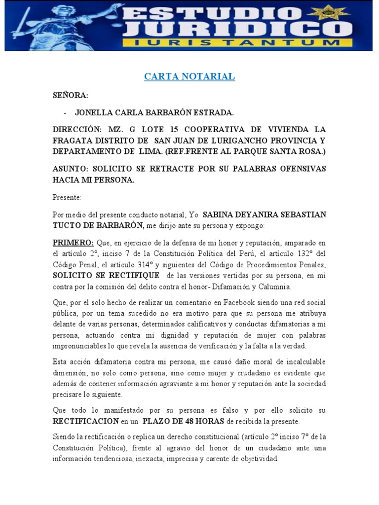 Carta Notarial Difamacion | PDF | Gobierno | Justicia
