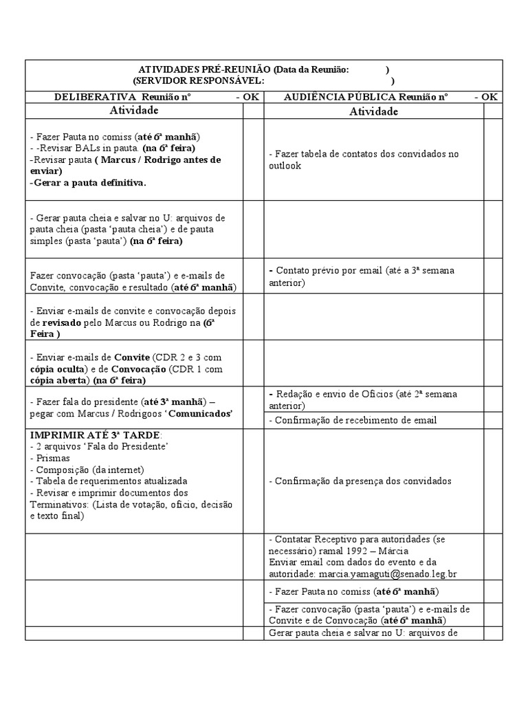 Check List - Pré-Reunião | PDF