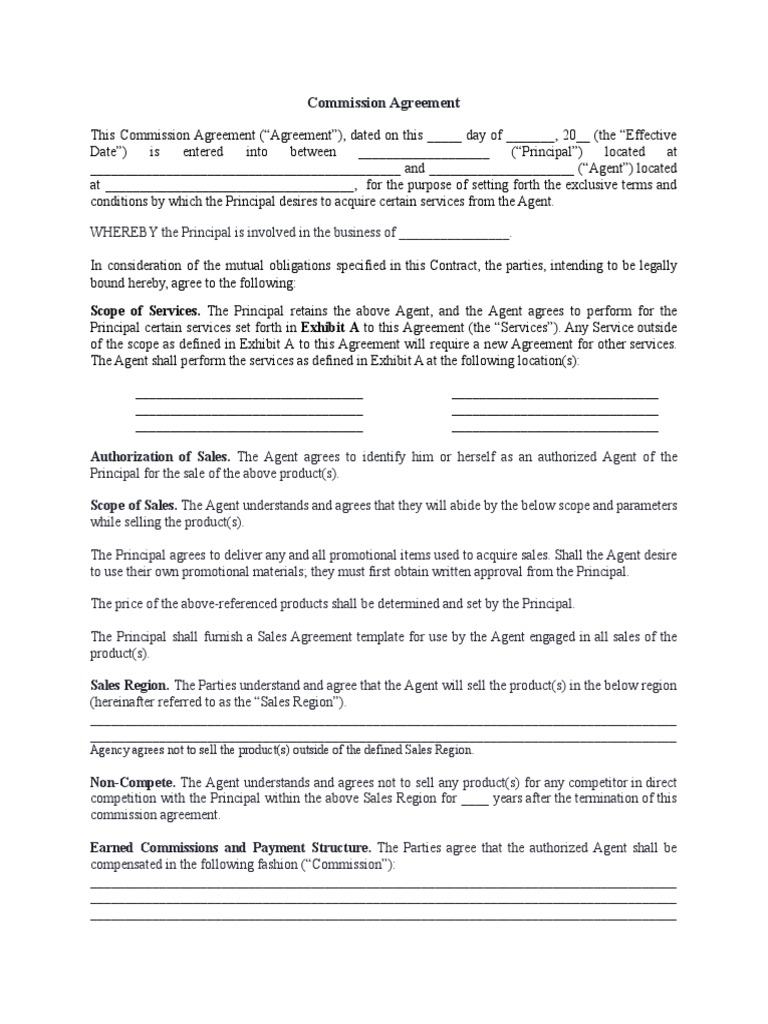 PDF Template Commission Agreement Template | PDF | Civil Law (Common Law) | Ethical Principles