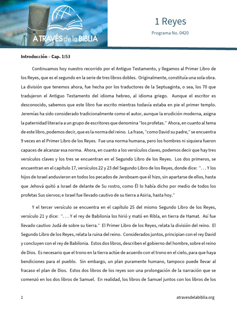1 Reyes Introducción, 1,1-53 | PDF | Libros de reyes | David