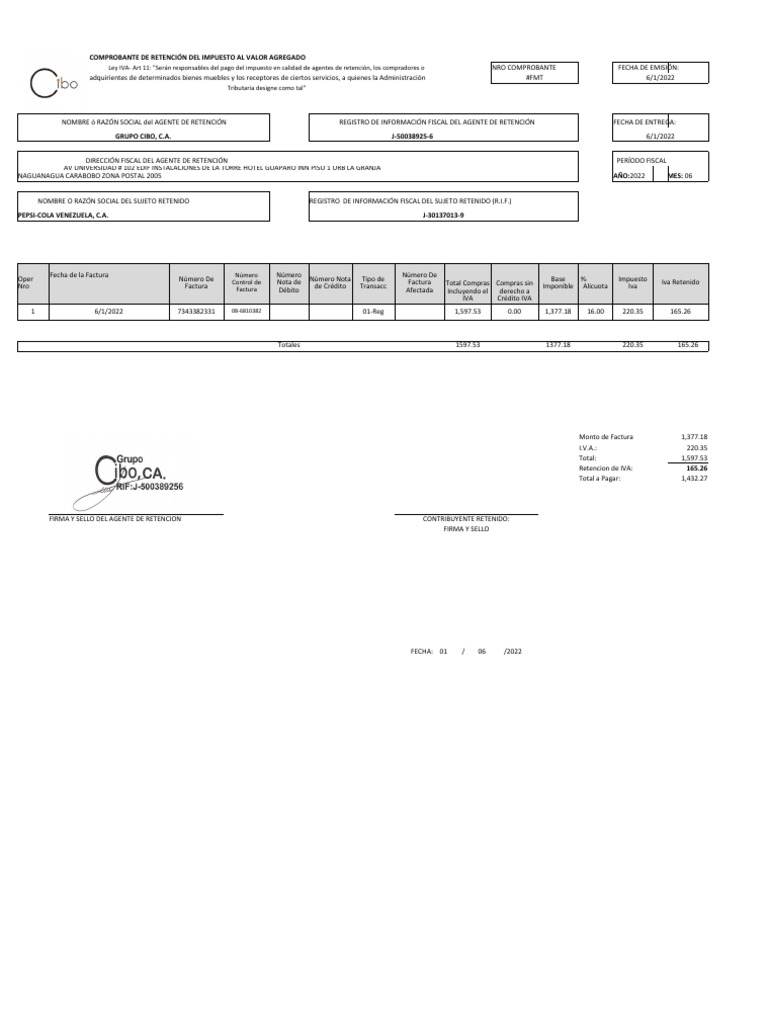 Modelo de Retencion de IVA | PDF | Impuesto al valor agregado | Factura