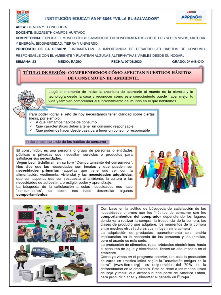 Título de Sesión: Comprendemos Cómo Afectan Nuestros Hábitos de Consumo ...