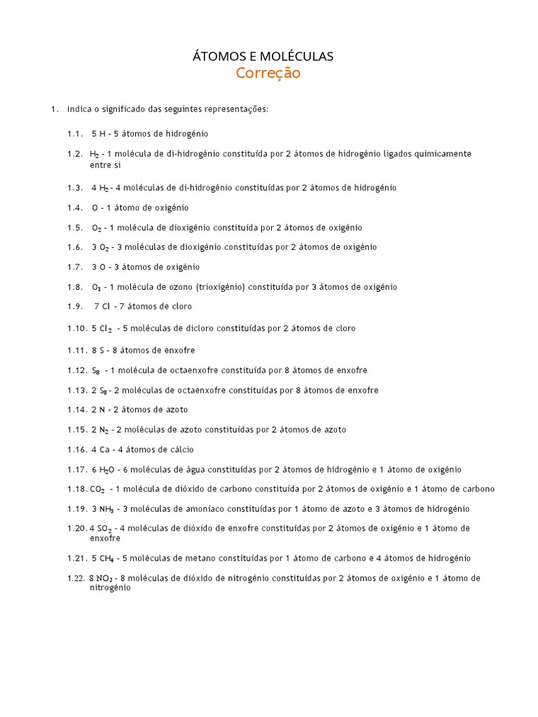 Ficha Fisico Quimica 8 Ano Atomos e Moleculas Solucoes | PDF | Ingeniería de Procesos Químicos ...