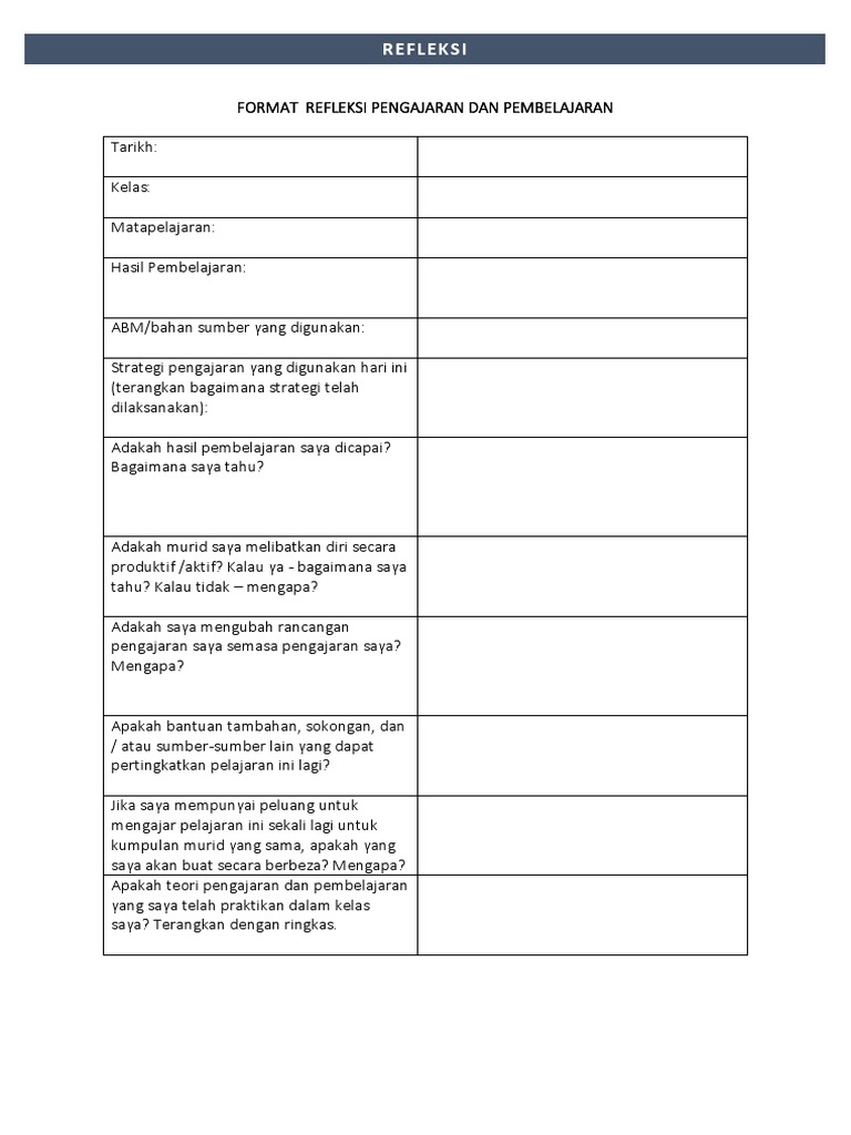 (REFLEKSI) Format Refleksi | PDF