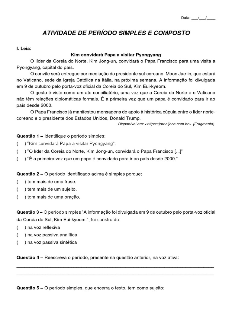 13A - Atividade Período Simples e Composto - 2 | PDF | Linguística
