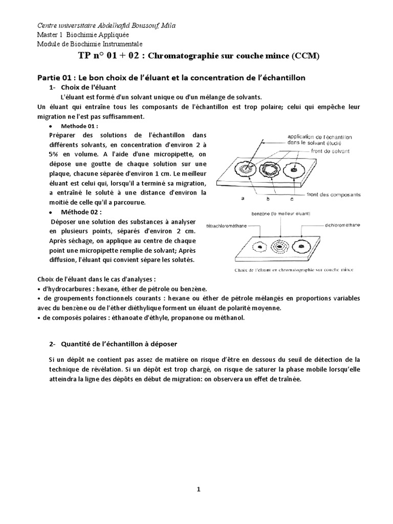 Partie 01: Le Bon Choix de L'éluant Et La Concentration de L ...
