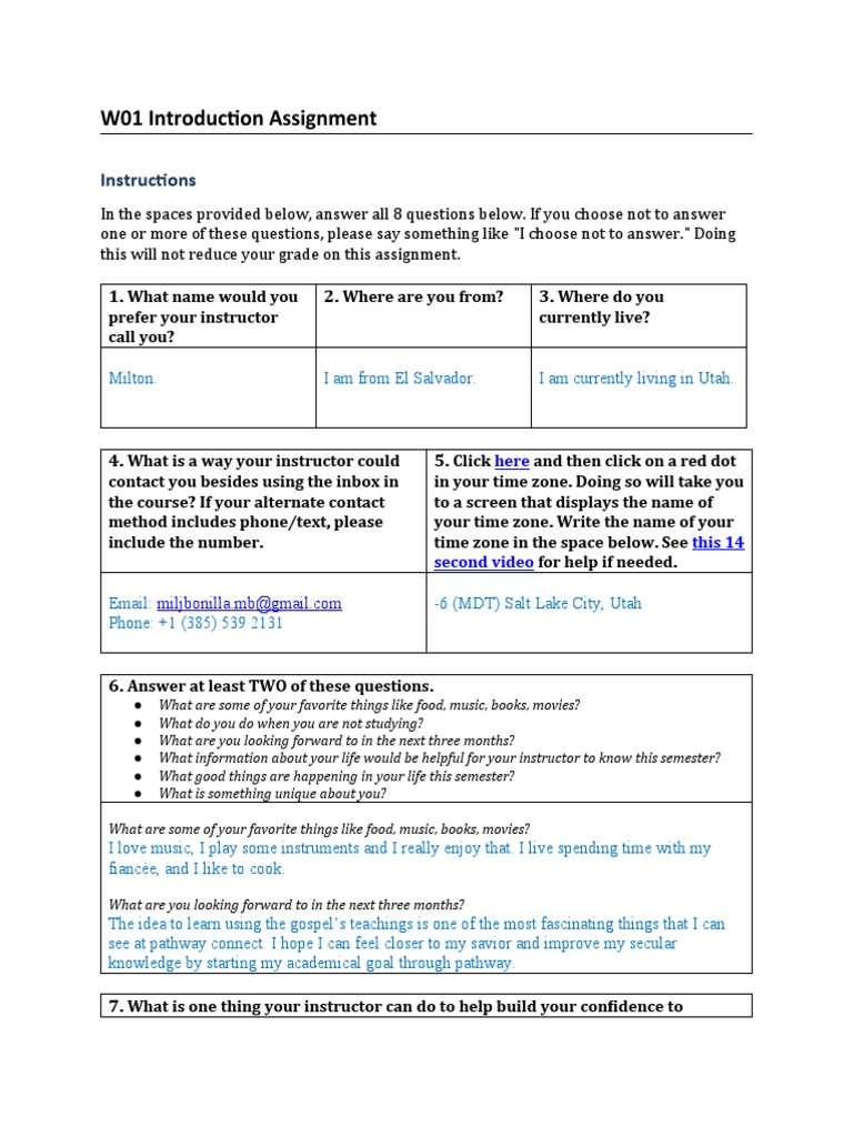 W01 Introduction Assignment | PDF | Communication