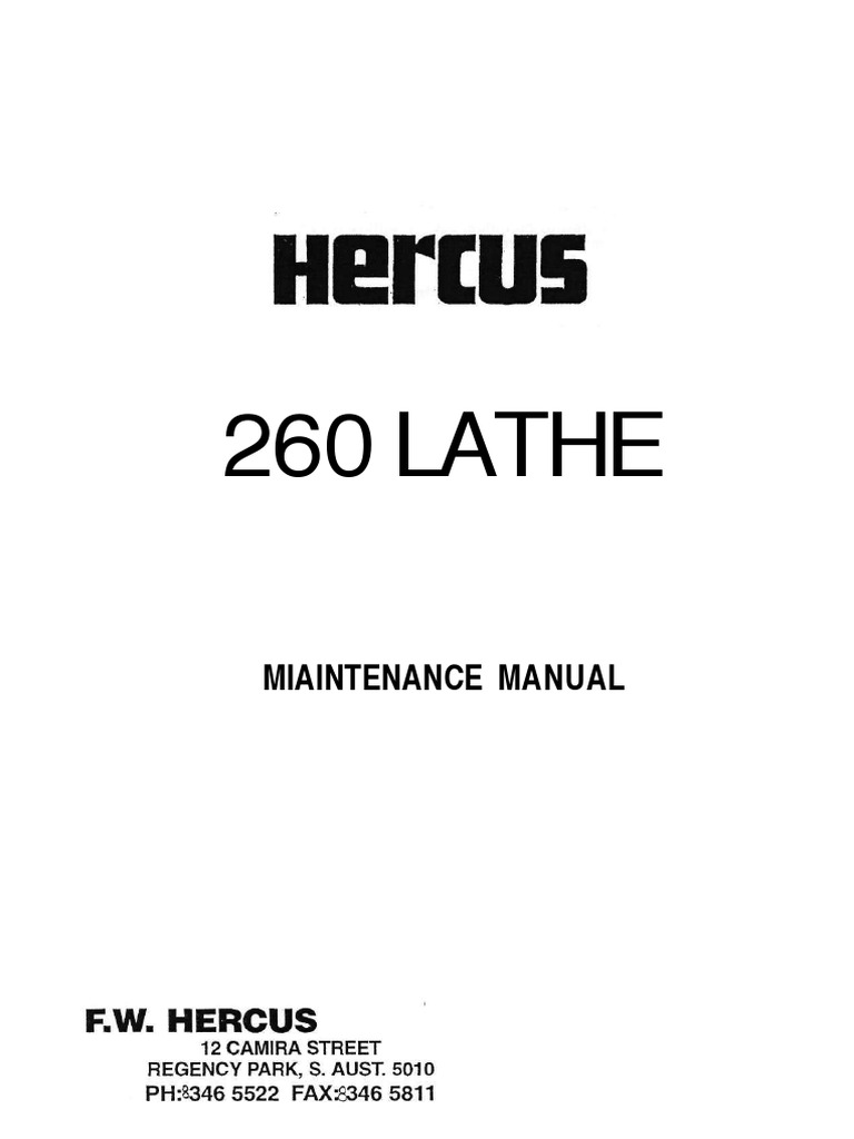 Hercus 260 Lathe Maintenance Manual | PDF | Screw | Belt (Mechanical)