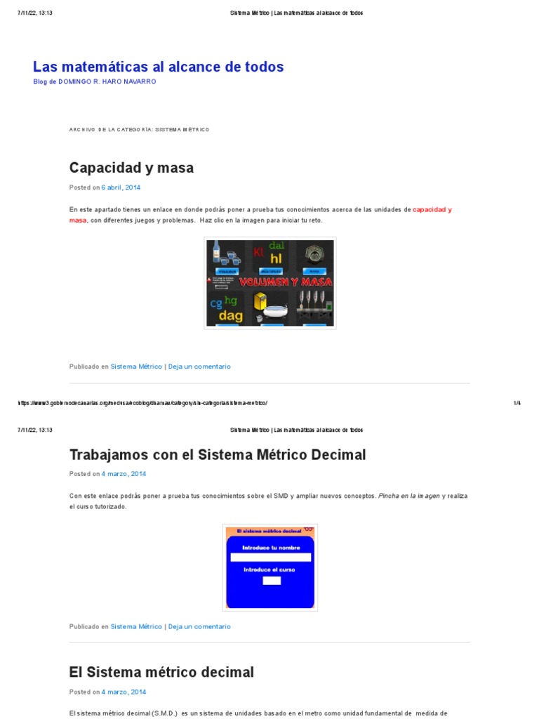 Sistema Métrico - Las Matemáticas Al Alcance de Todos | PDF | Sistema ...