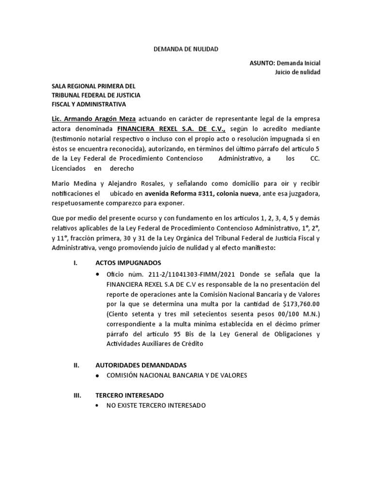 Demanda de Nulidad Final | PDF | Multa (pena) | Bancos