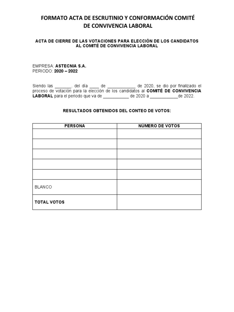 Acta de constitución del Comité de Convivencia Laboral de Astecnia S.A. para el periodo 2020 ...
