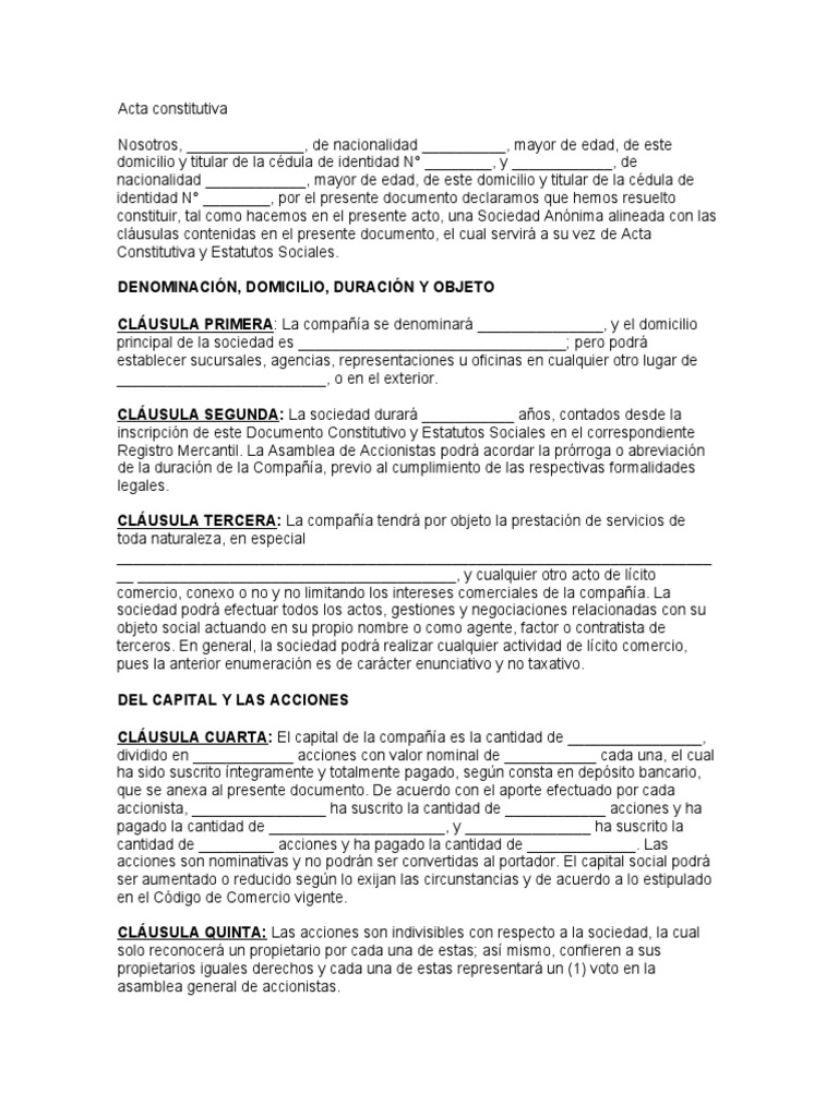 Acta Constitutiva | PDF | Contador | Compartir (Finanzas)