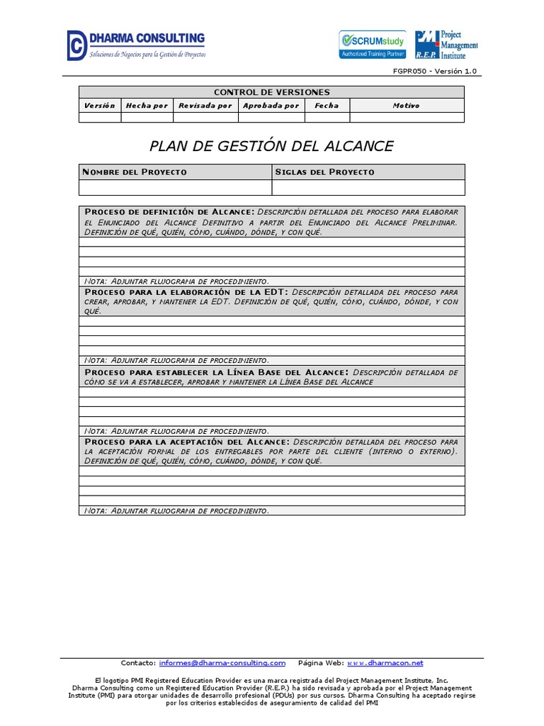 Plan de Gestión del Alcance del Proyecto | PDF