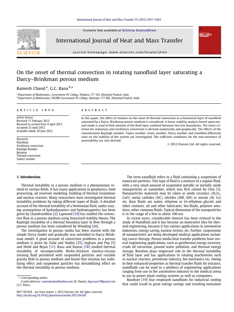 Chand and Rana 2012-On The Onset of Thermal Convection in Rotating Nanofluid Layer Saturating A ...